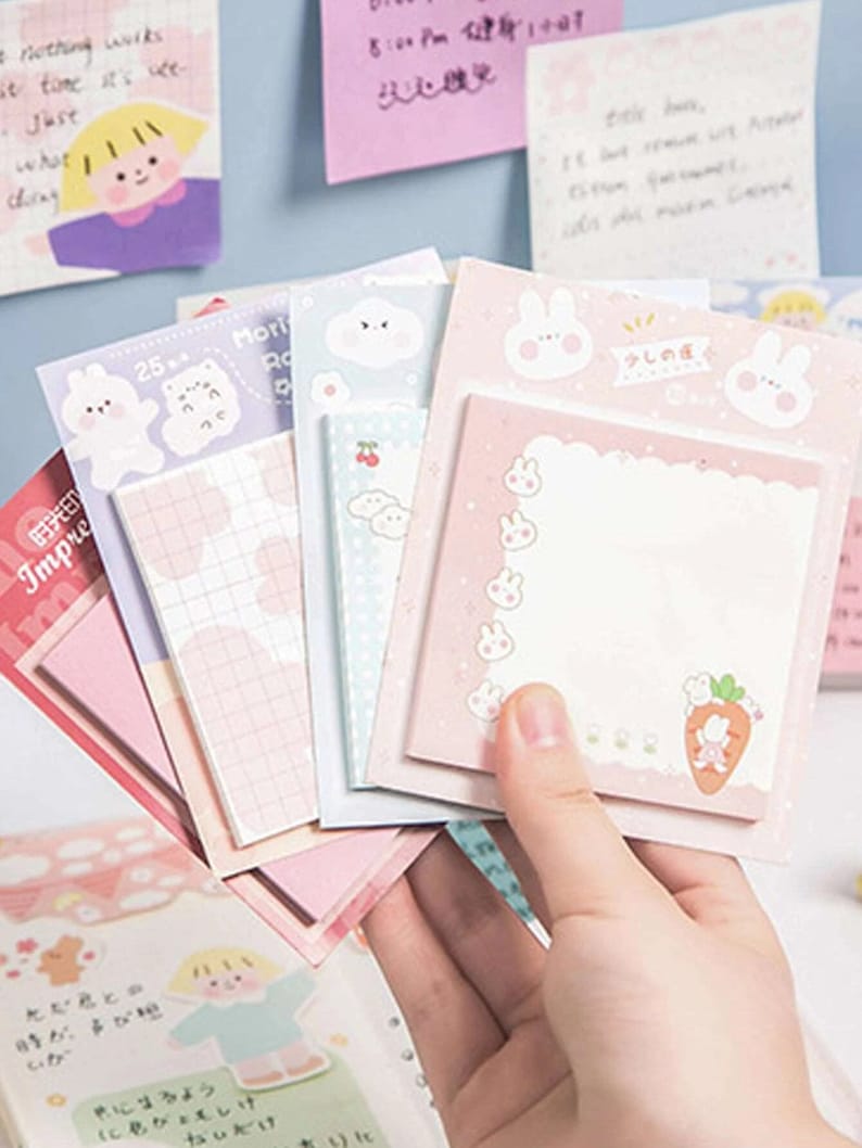 Rabbit & Bear Sticky Notes Kawaii Notes Cute Stationery | Etsy