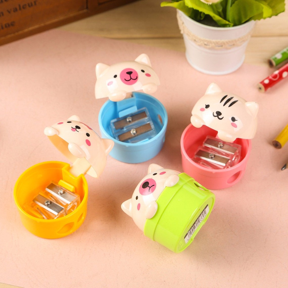 Happy Animal Pencil Sharpeners Kawaii Pencil Sharpeners - Etsy