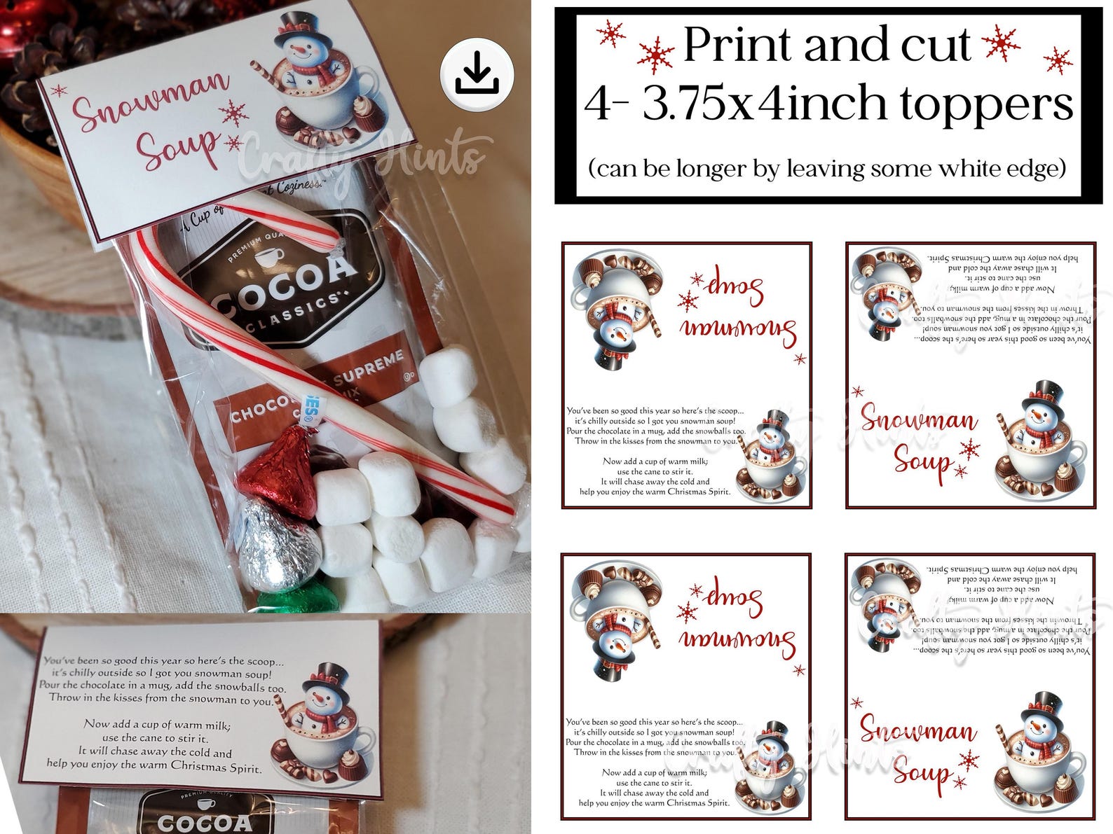 3 Types of DIY Snowman Soup Printable, Bag Topper, Holiday Treat Bag ...