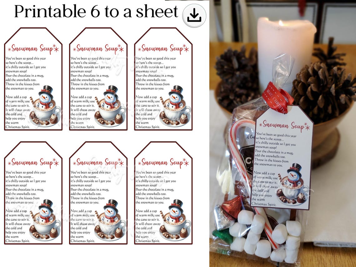 3 Types of DIY Snowman Soup Printable, Bag Topper, Holiday Treat Bag ...