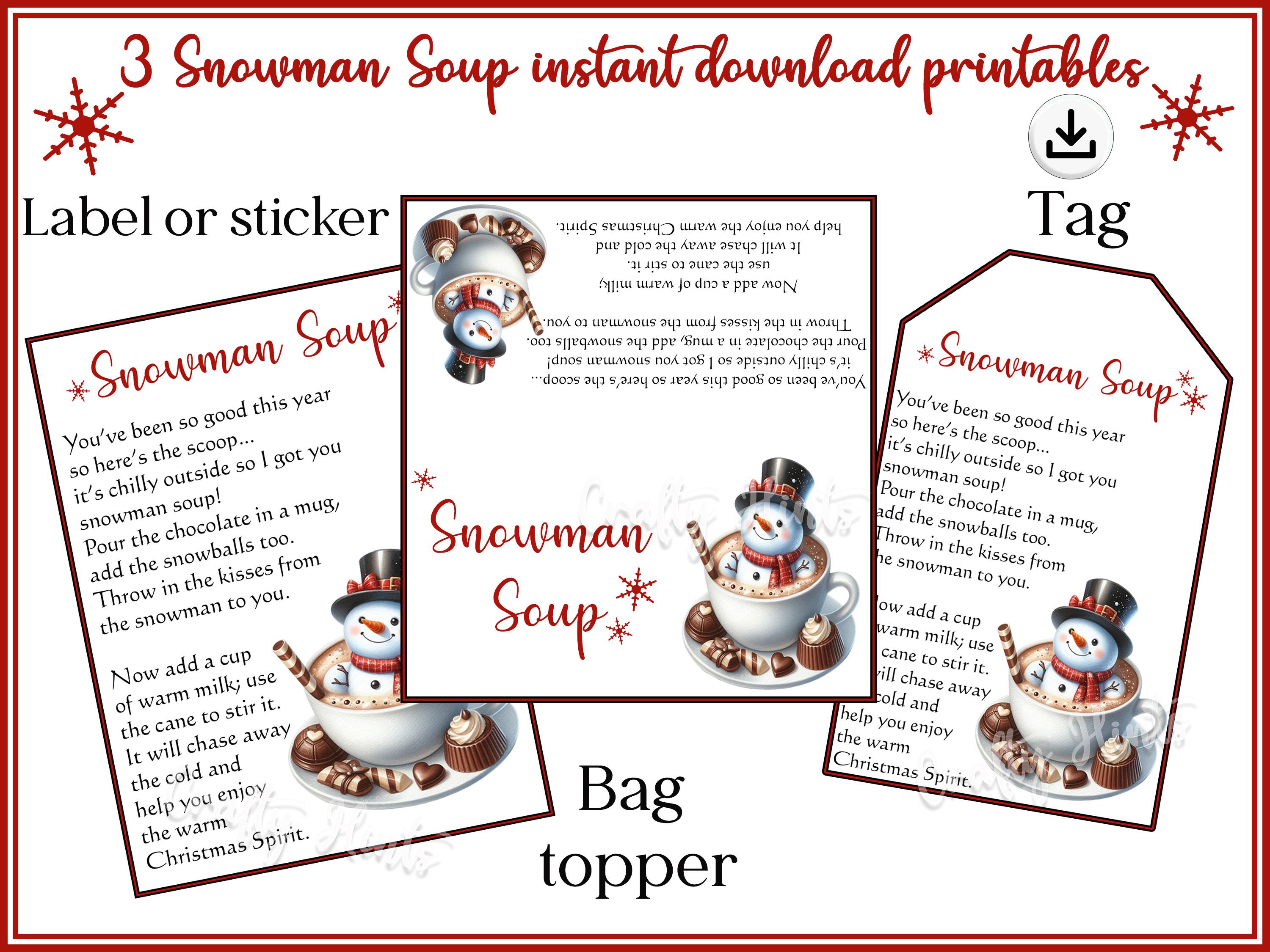 3 Types of Snowman Soup Printable, Bag Topper, Class Gifts, Snowman ...