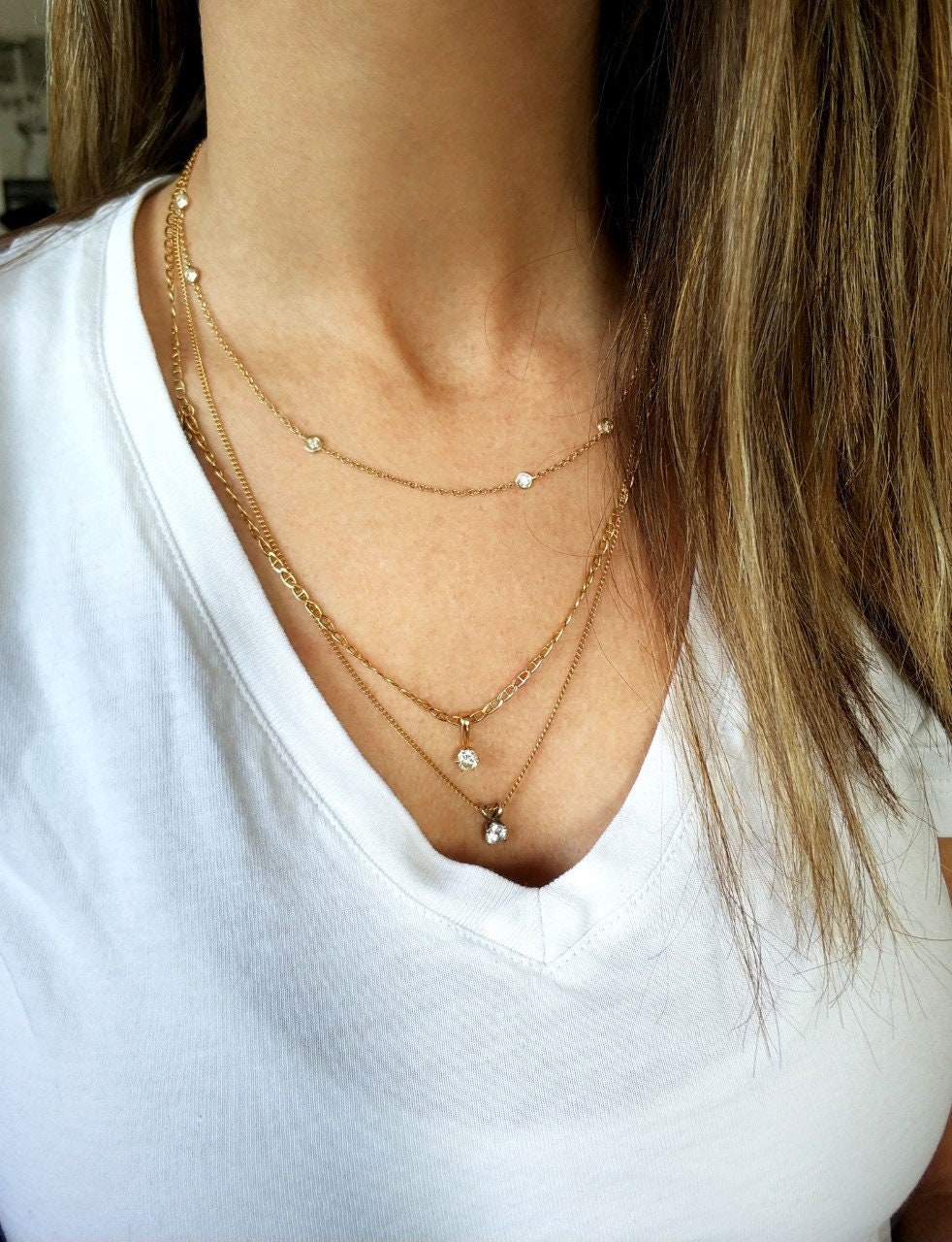 Diamond by the Yard Necklace, Asymmetrical Station Necklace, Diamond ...