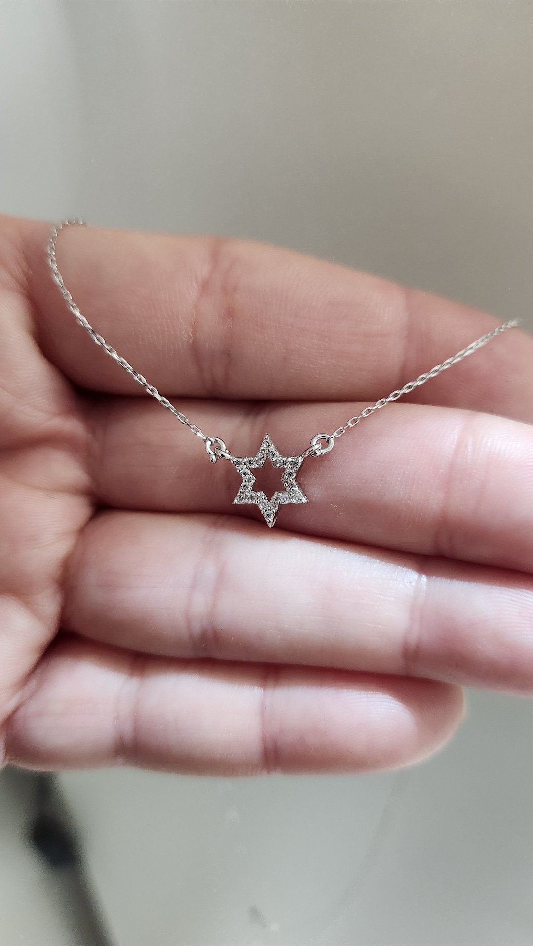 Small Diamond Star of David Necklace: 14K Gold Pave Frame Design - Etsy