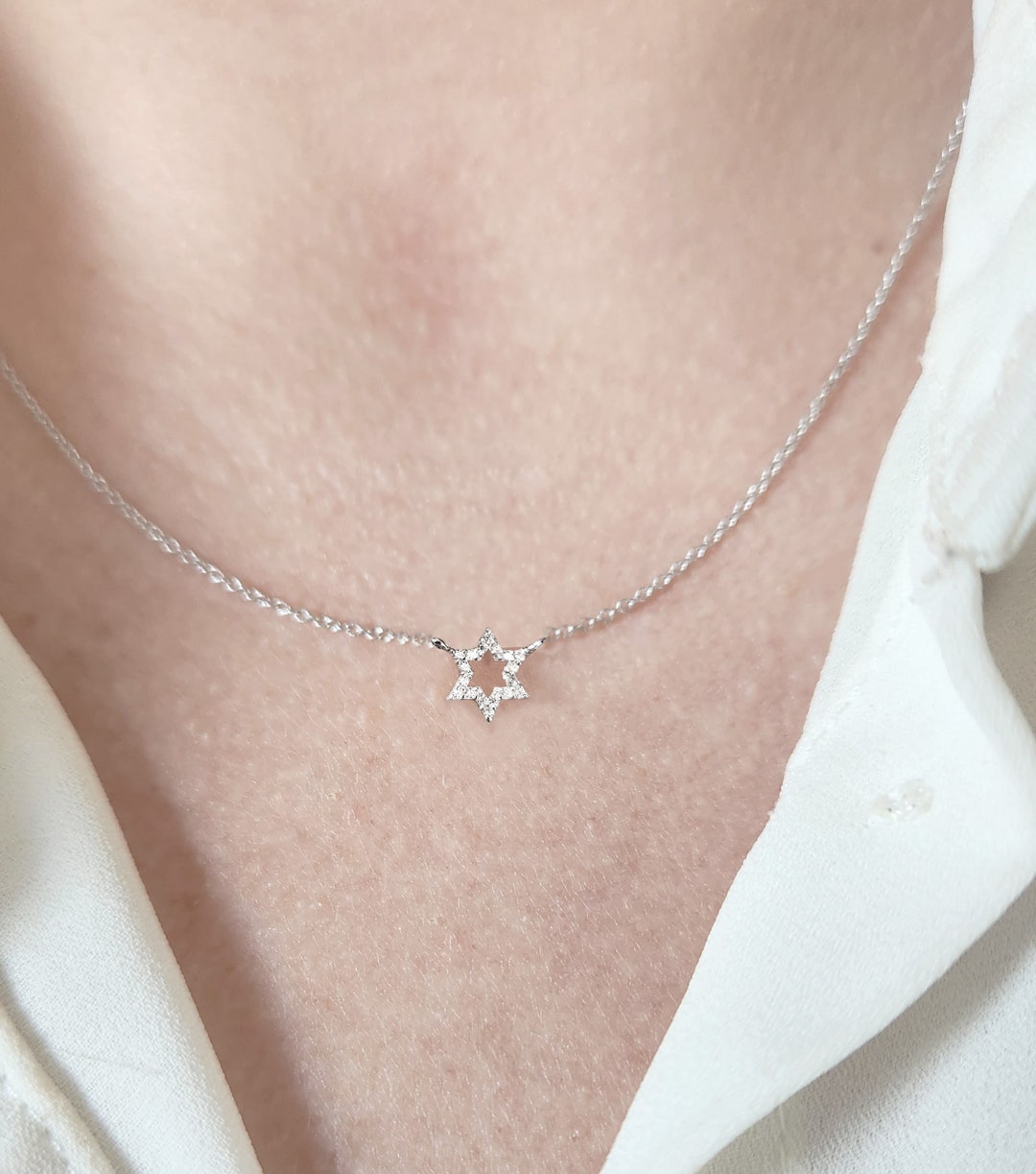Small Diamond Star of David Necklace, 0.25 Inch Magen David Necklace ...