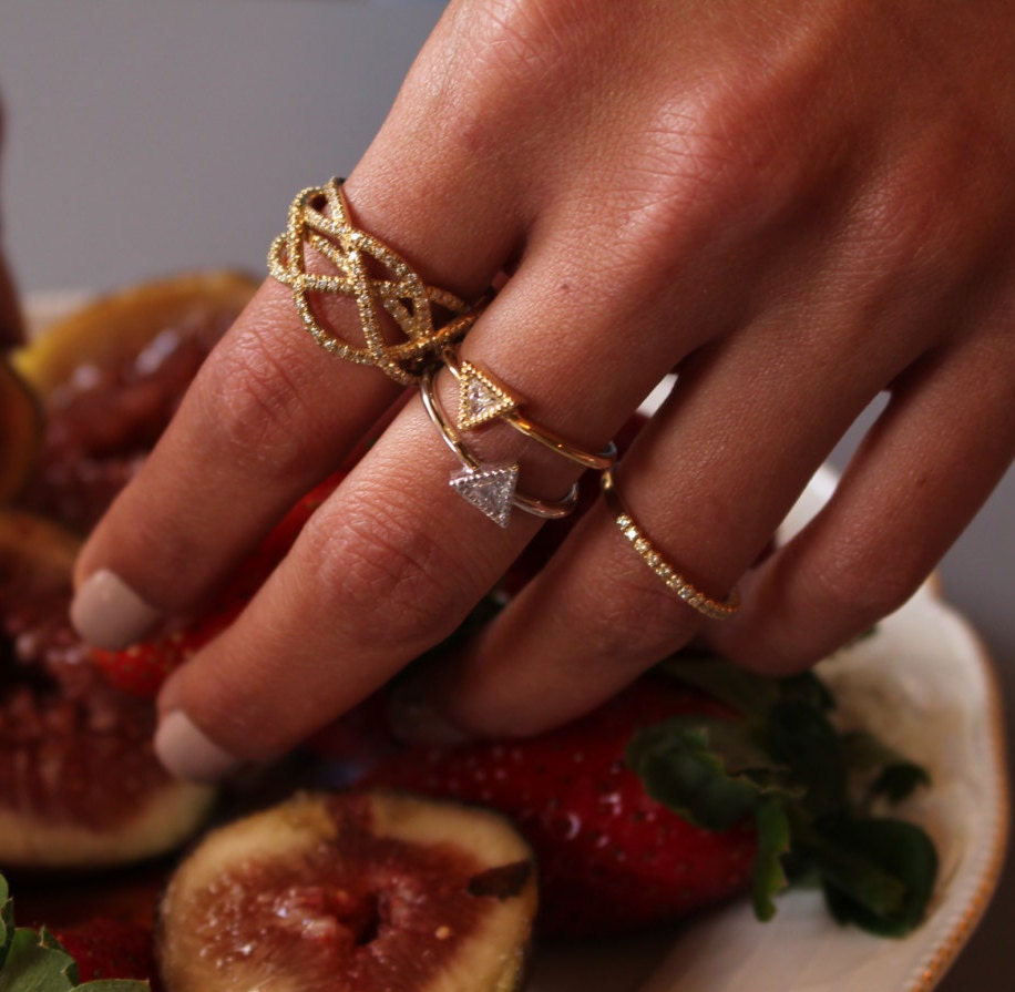Triangle Ring Triangle Diamond Ring Solitaire Ring Vintage - Etsy