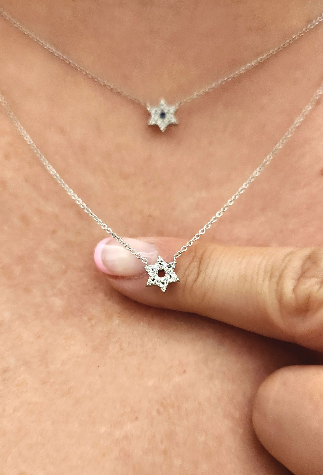 Small Diamond Star of David Necklace, 0.25 Inch Magen David Necklace ...