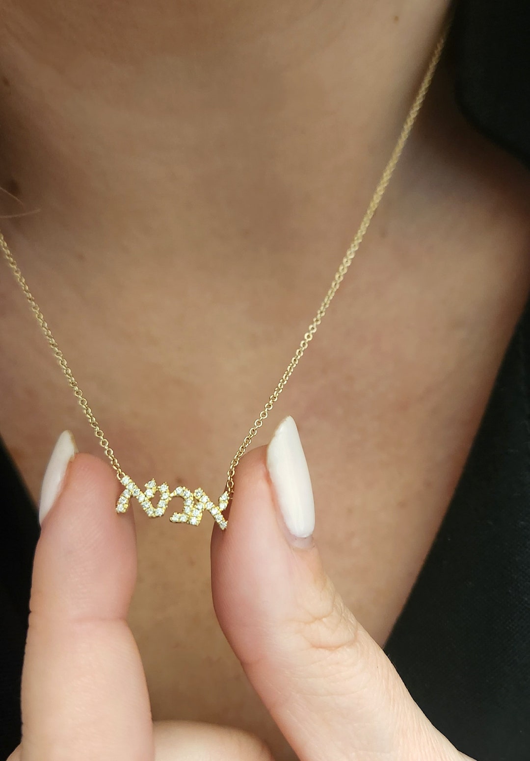 Hebrew Mom Diamond Necklace, Jewish Pendant for Mom, Gift for Mom ...