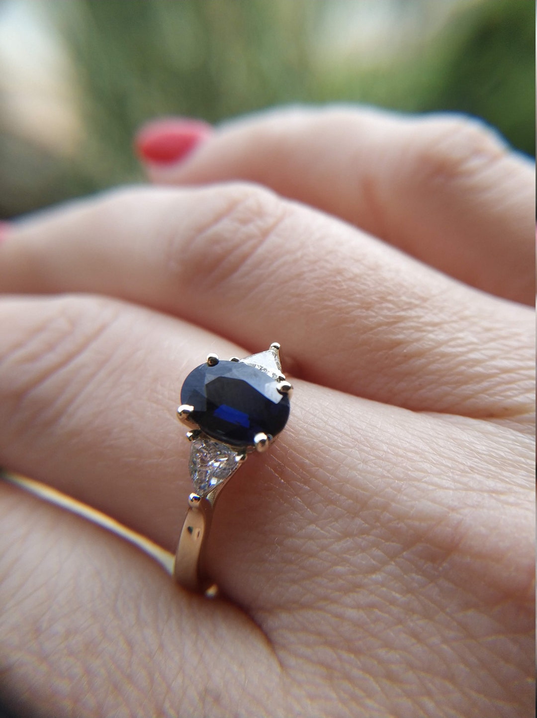Sapphire and Diamond Engagement Ring, Three Stone Diamond Ring, Special ...