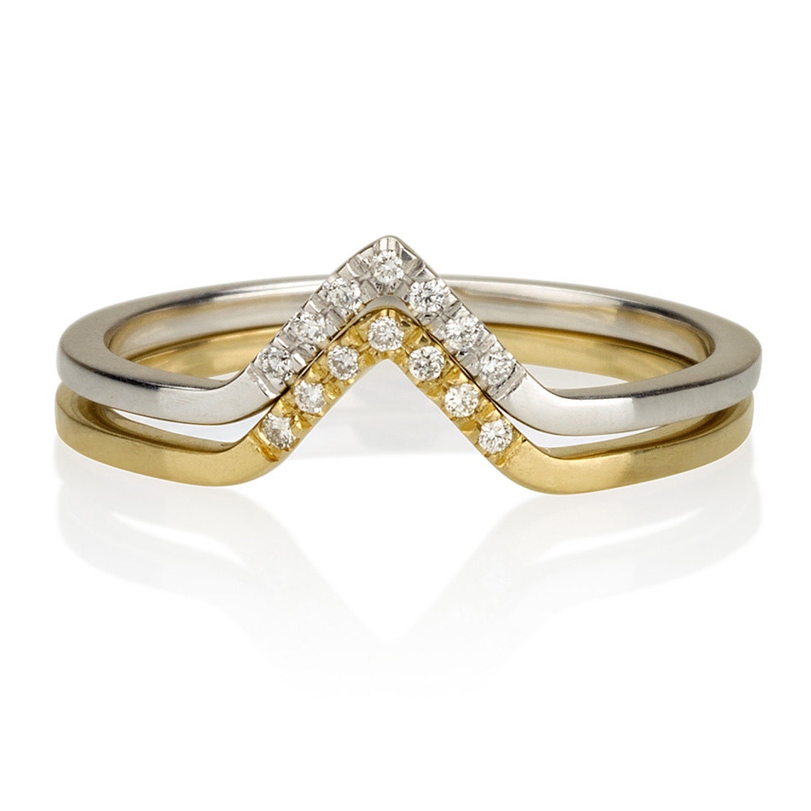 V Diamond Ring V Ring Stackable Ring V Wedding Band V Gold - Etsy