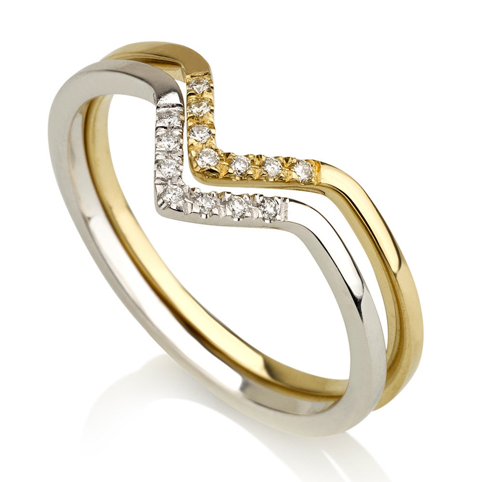 V Diamond Ring V Ring Stackable Ring V Wedding Band V Gold - Etsy