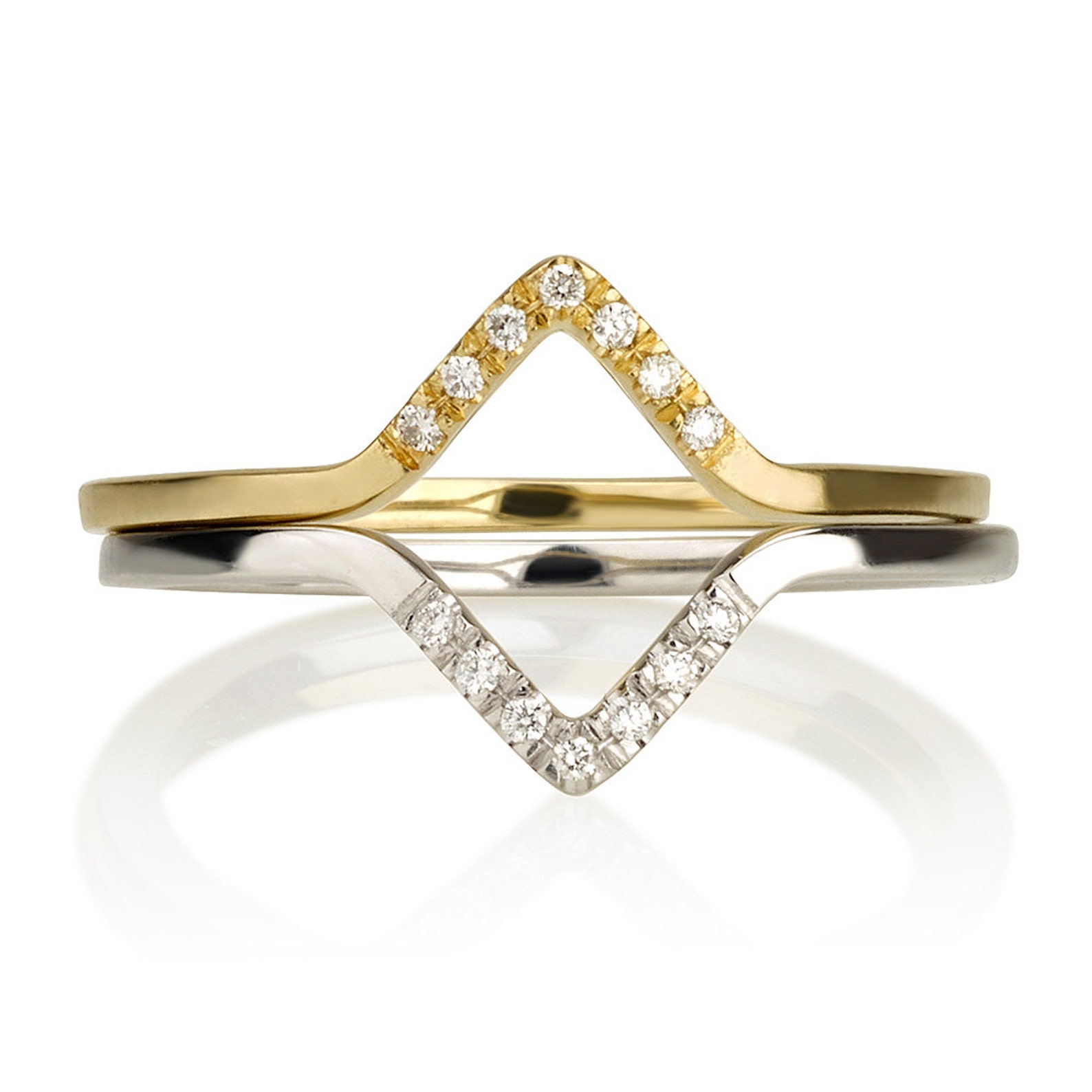 V Diamond Ring V Ring Stackable Ring V Wedding Band V Gold - Etsy