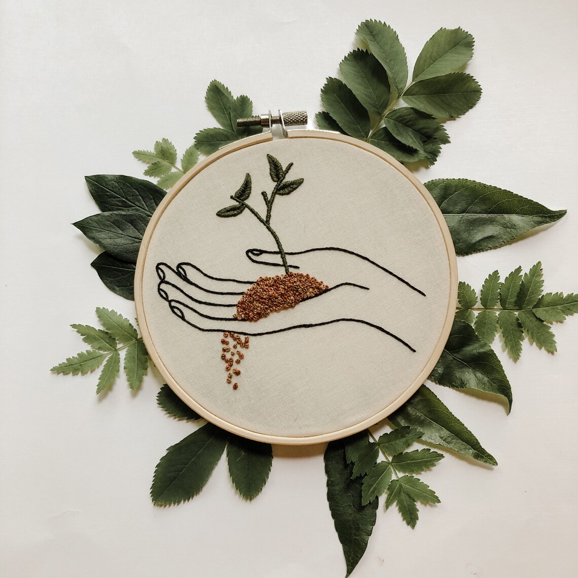 Hand Holding Growing Plant Embroidery Handmade Embroidery - Etsy