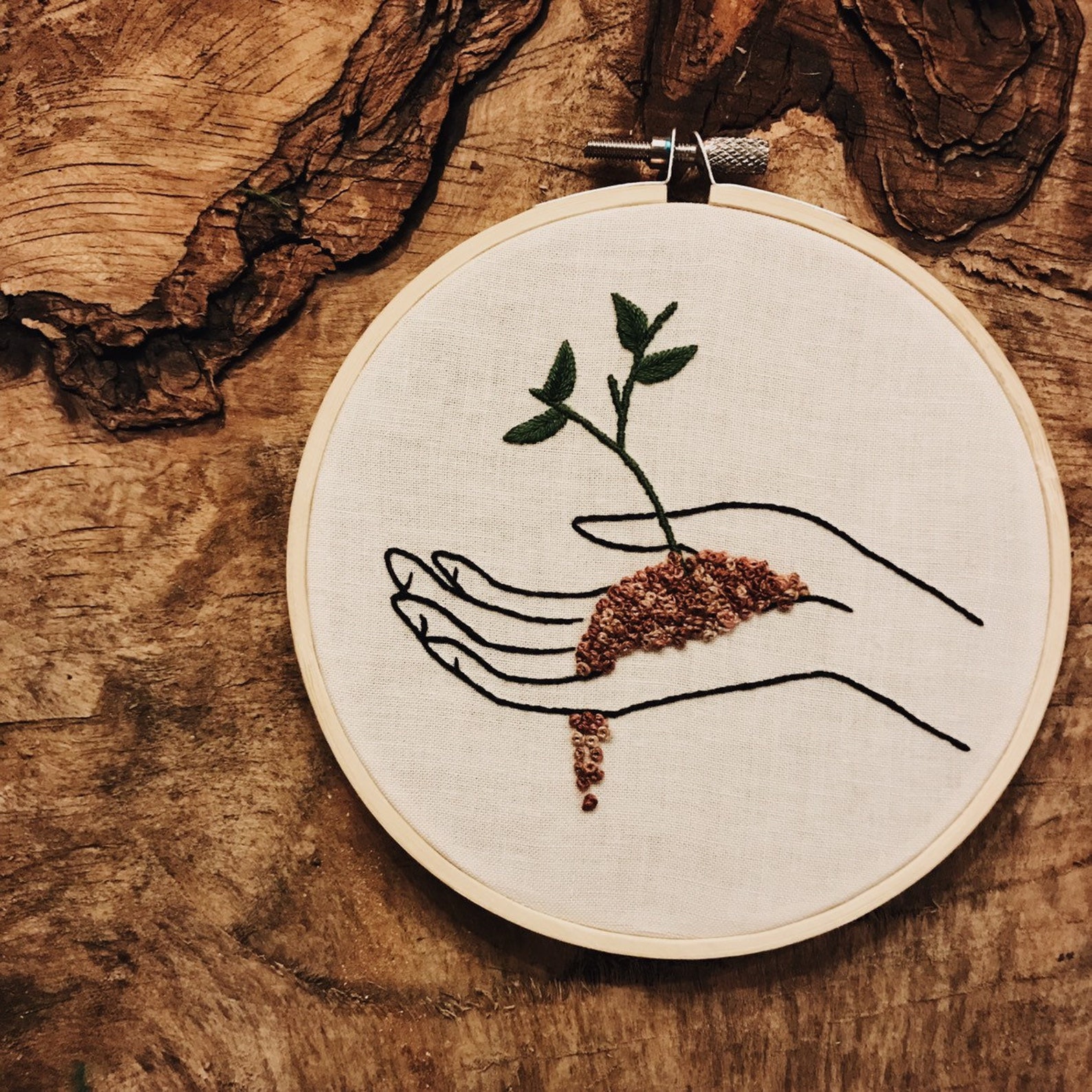 Hand Holding Growing Plant Embroidery Handmade Embroidery - Etsy
