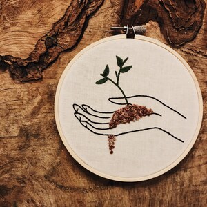 Hand Holding Growing Plant Embroidery Handmade Embroidery Botanical ...