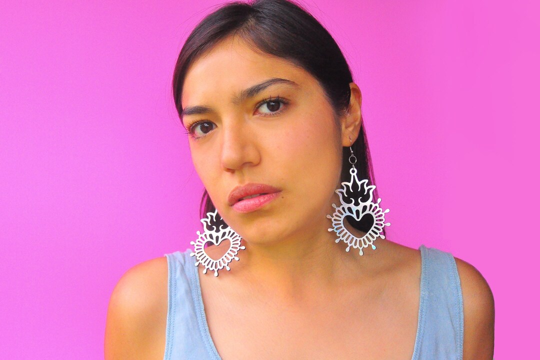Sacred Heart Laser Cut Statement Earrings, Milagritos Earrings, El ...