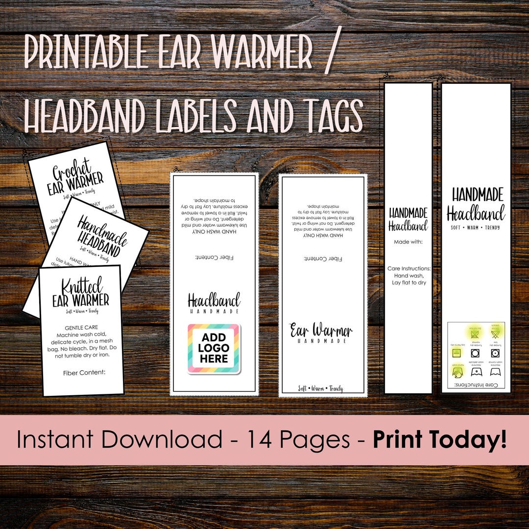 Printable Ear Warmer and Headband Labels Tags, 14-page PDF - Etsy
