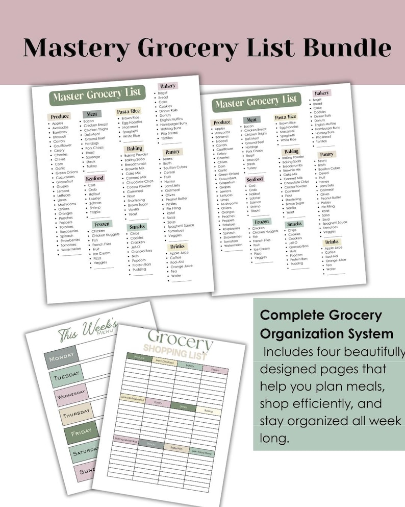 Meal Planner Printable Bundle | Weekly Menu, Grocery List (PDF) - Etsy