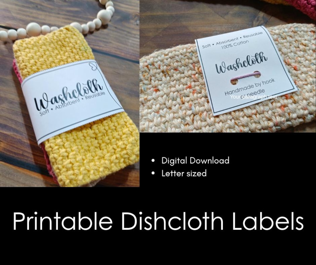Printable Dishcloth Labels | Wrap Labels | Crochet Knit Branding Tags ...