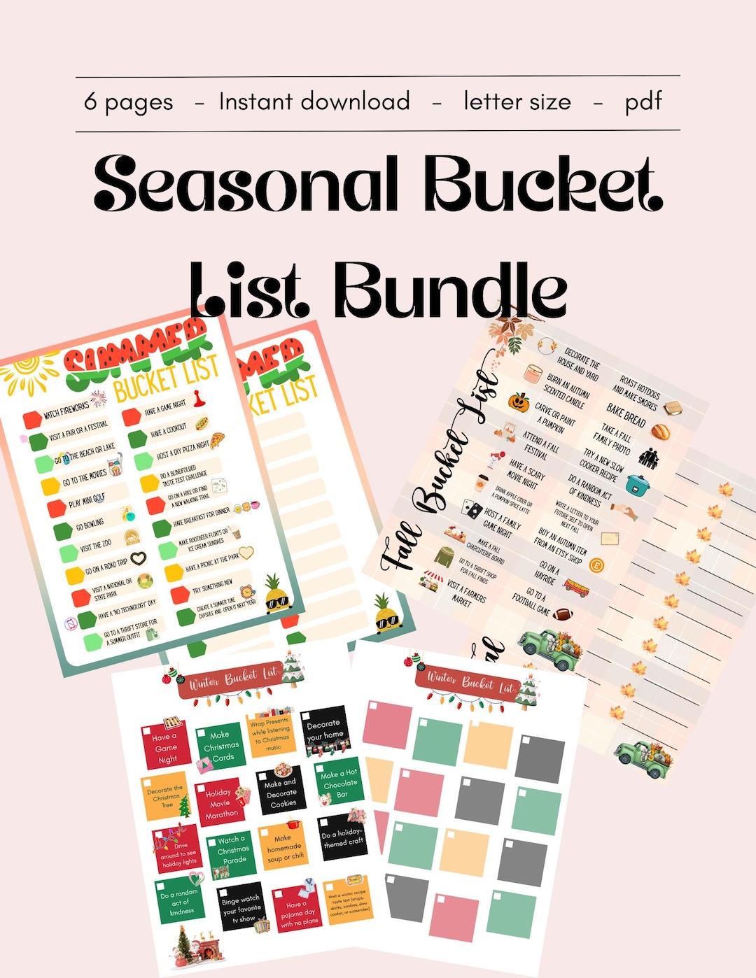 Seasonal Bucket List Printable Bundle – Summer, Fall & Winter ...