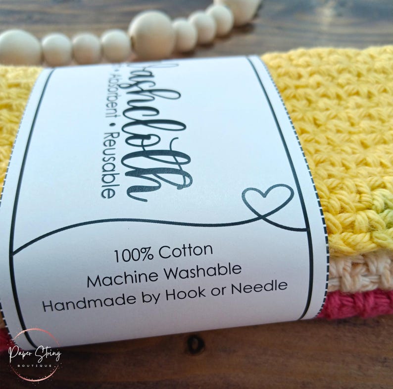 Printable Dishcloth Labels | Wrap Labels | Crochet Knit Branding Tags ...