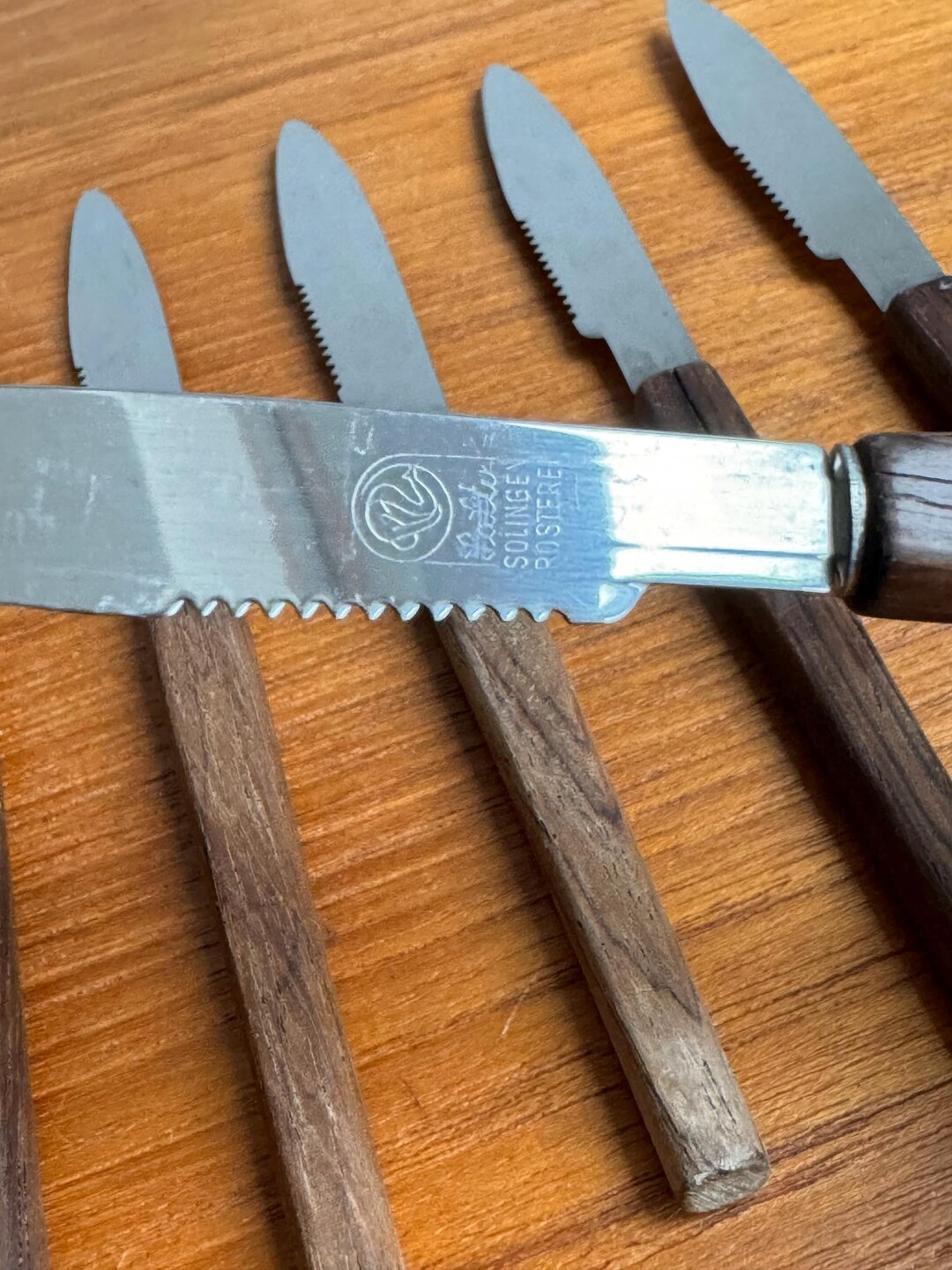Set of 5 Mid Century Modern Wooden Teak Utensil Knife // Stainless ...