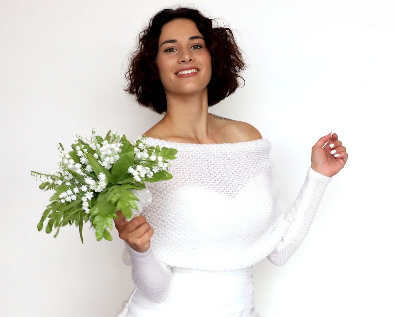 Merino Wool Wedding Sweater: Convertible Bridal Long Sleeves Shrug ...
