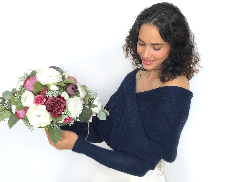 Dark Blue Knit Wedding Shrug: Convertible Bridal Bolero, Scarf With ...