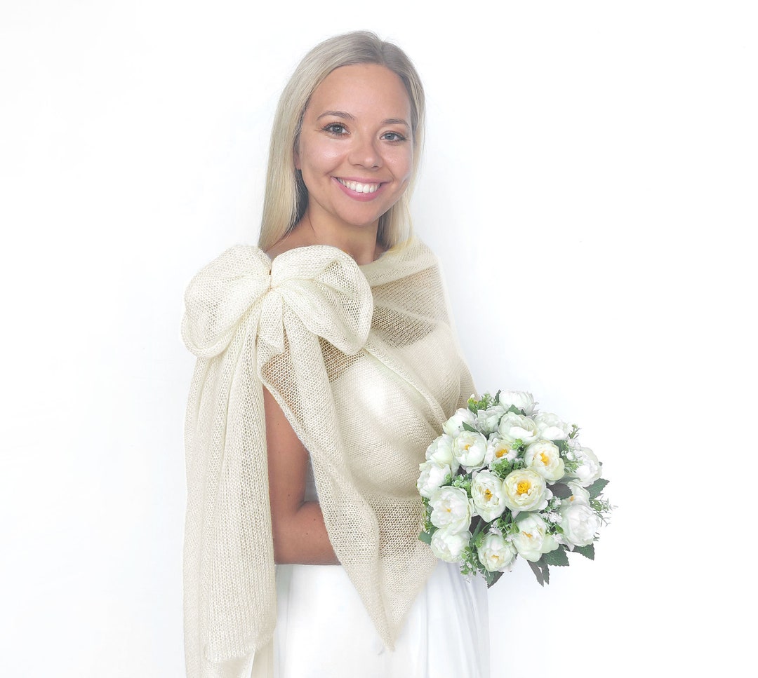 Shoulder Scarf Ivory Mohair and Silk, Ivory Wedding Wrap, Bridal Shawl ...