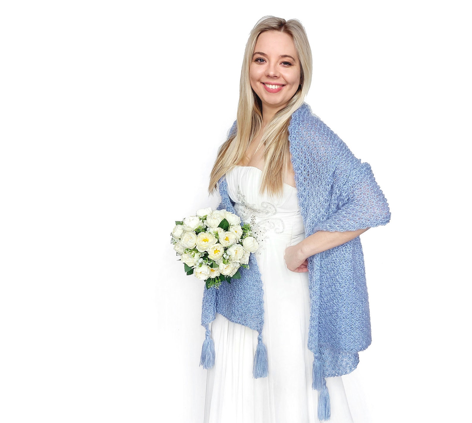 Mohair Light Blue Wedding Wrap Chunky Bridal Shawl Bridal - Etsy