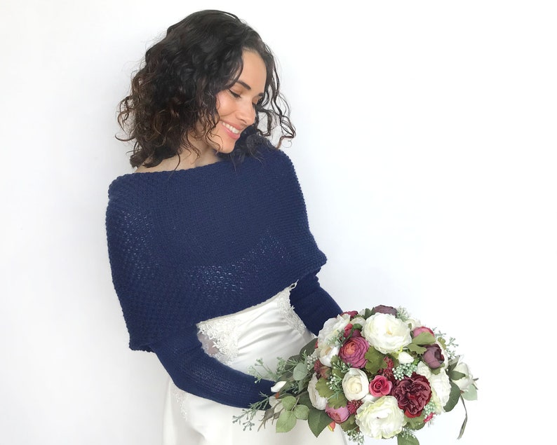 Dark Blue Knit Wedding Shrug: Convertible Bridal Bolero, Scarf With ...