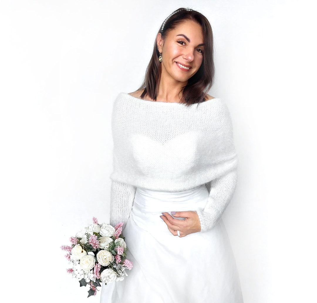 Off White Wedding Jacket, Convertible Bridal Sweater, Long Sleeves ...