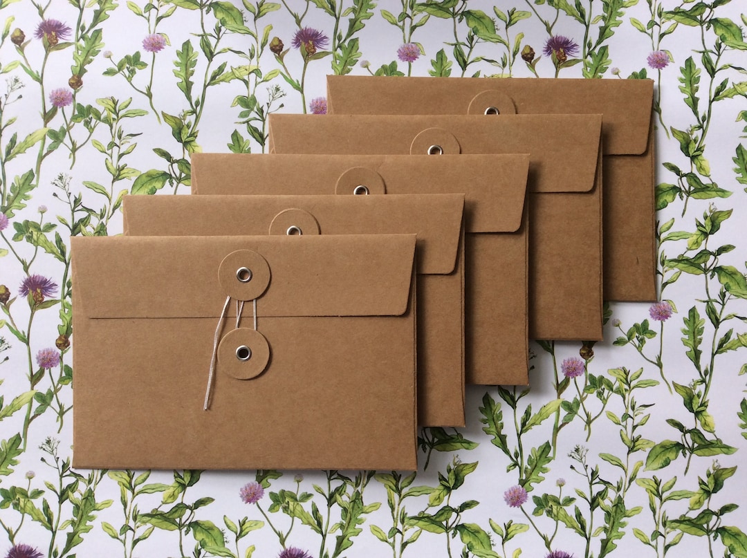 5x Brown Kraft Button String Tie Envelopes C6 Size | Junk Journal ...