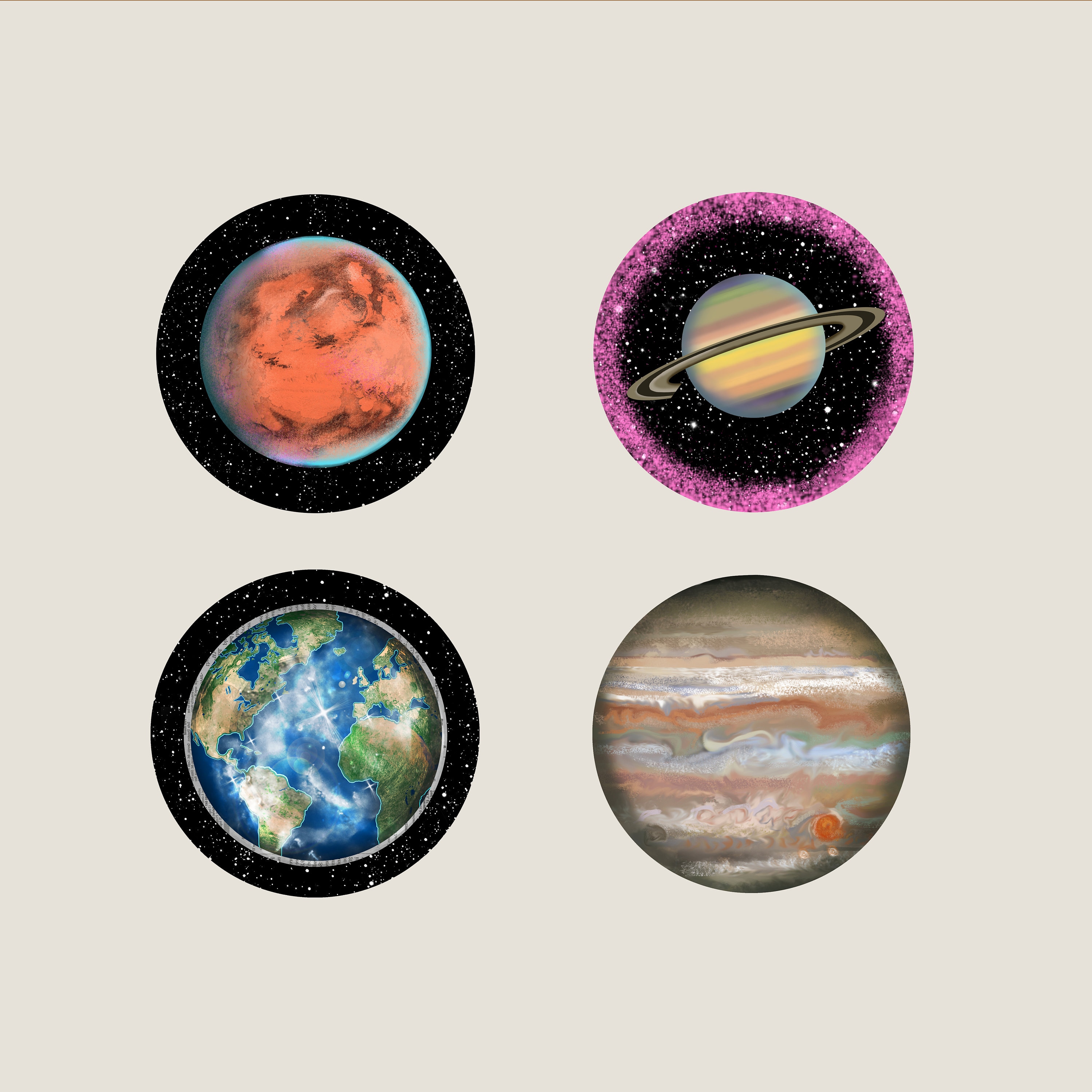 Planet Jupiter- Mars- Saturn- Earth Badge Pin Pack -eco Friendly ...