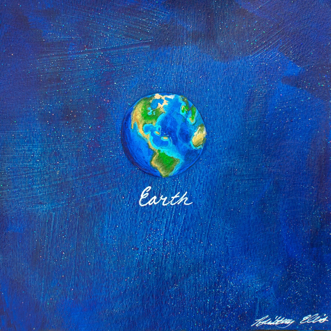 Original Earth Painting-minimalist Space Collection Retro Outer Space ...