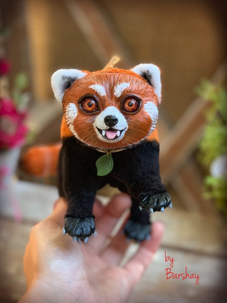 Red Panda doll. Red black bear toy. Polymer clay plush | Etsy