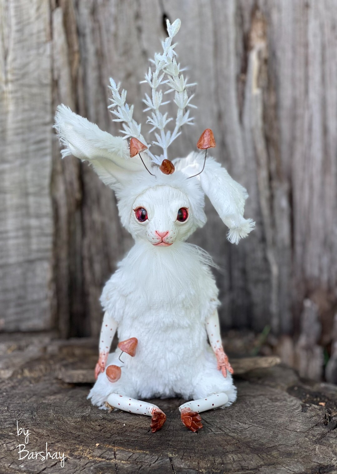 White Rabbit Doll. Bunny Mushroom Amanita Toy. Plush White Rabbit ...