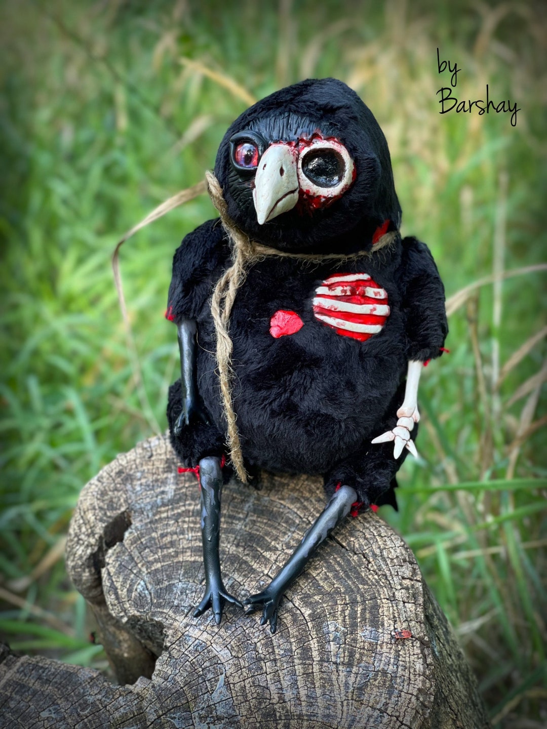 Creepy Black Crow Doll. Black Crow Puppet. Black Raven Figurine ...