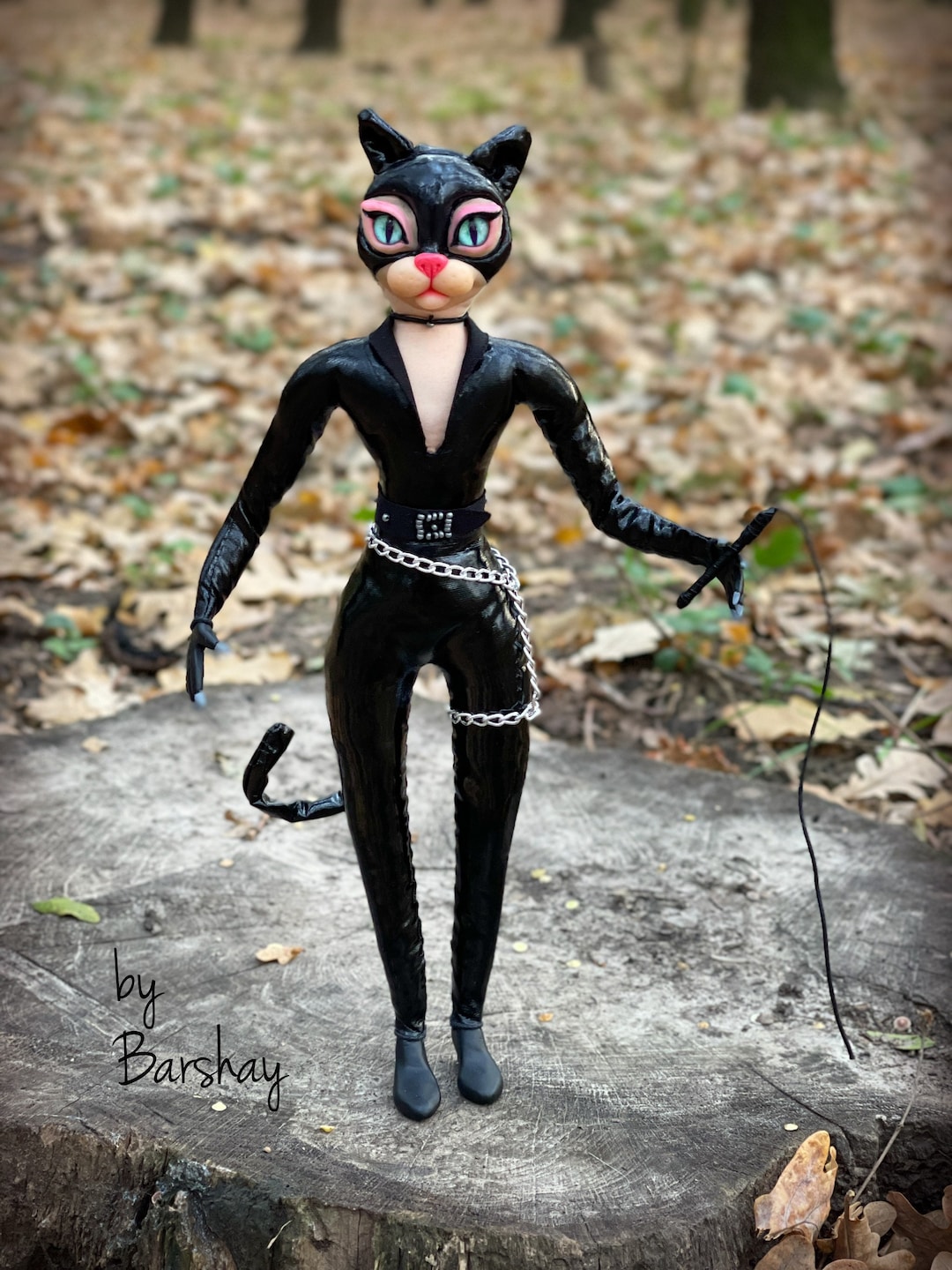 Cat Woman Doll, Black Cat Puppet. Cat Lady Doll. Blacl Cat Figurine ...