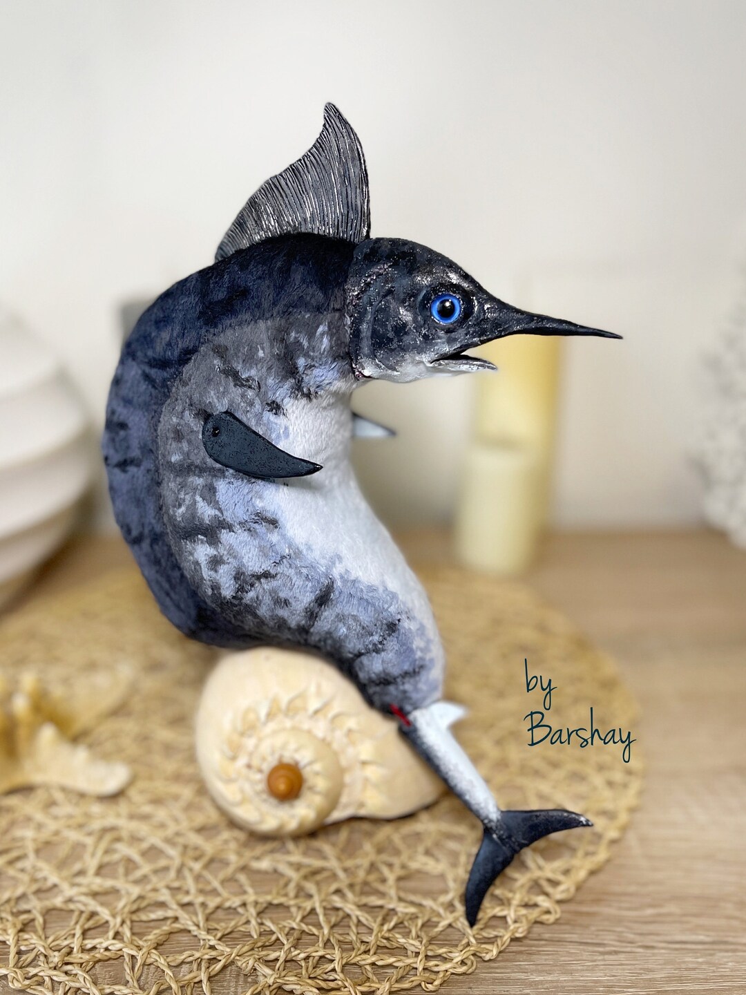 Marlin Doll. Blue Marlin Puppet. Plush Swordfish Figurine. Blue Fish ...