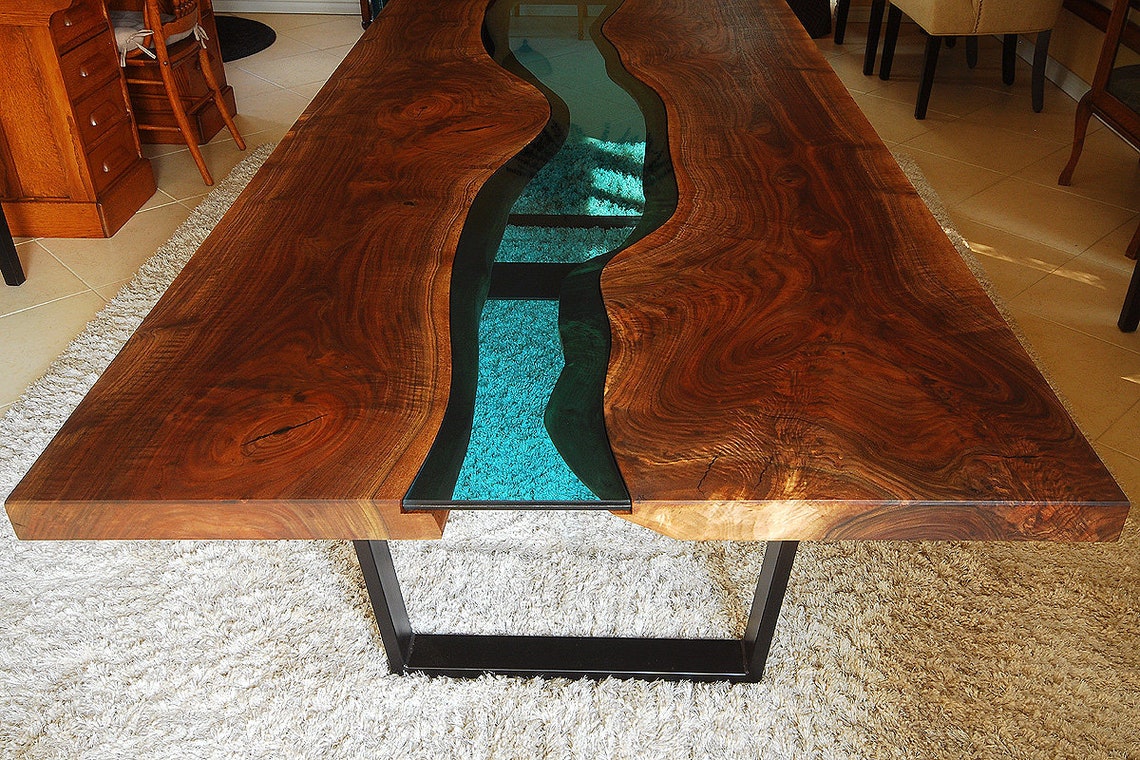 River Table Glass Table Live Edge Dining Table Black - Etsy