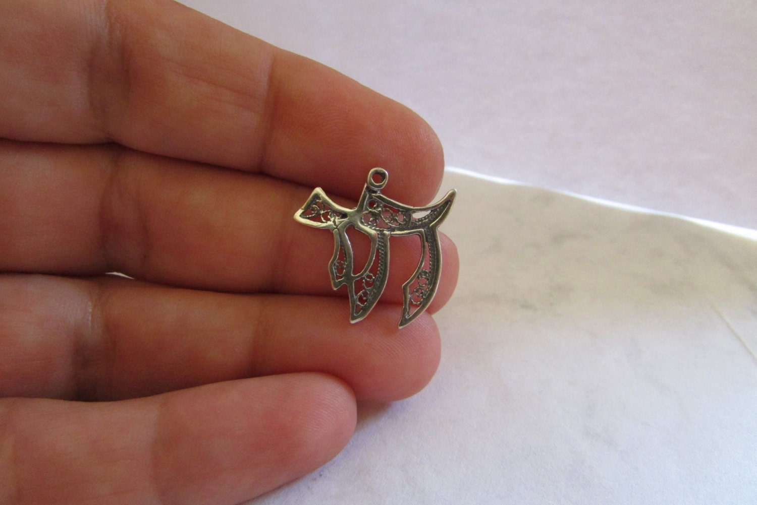Modern Filigree Sterling Silver Chai Charm Filigree Silver - Etsy Sweden