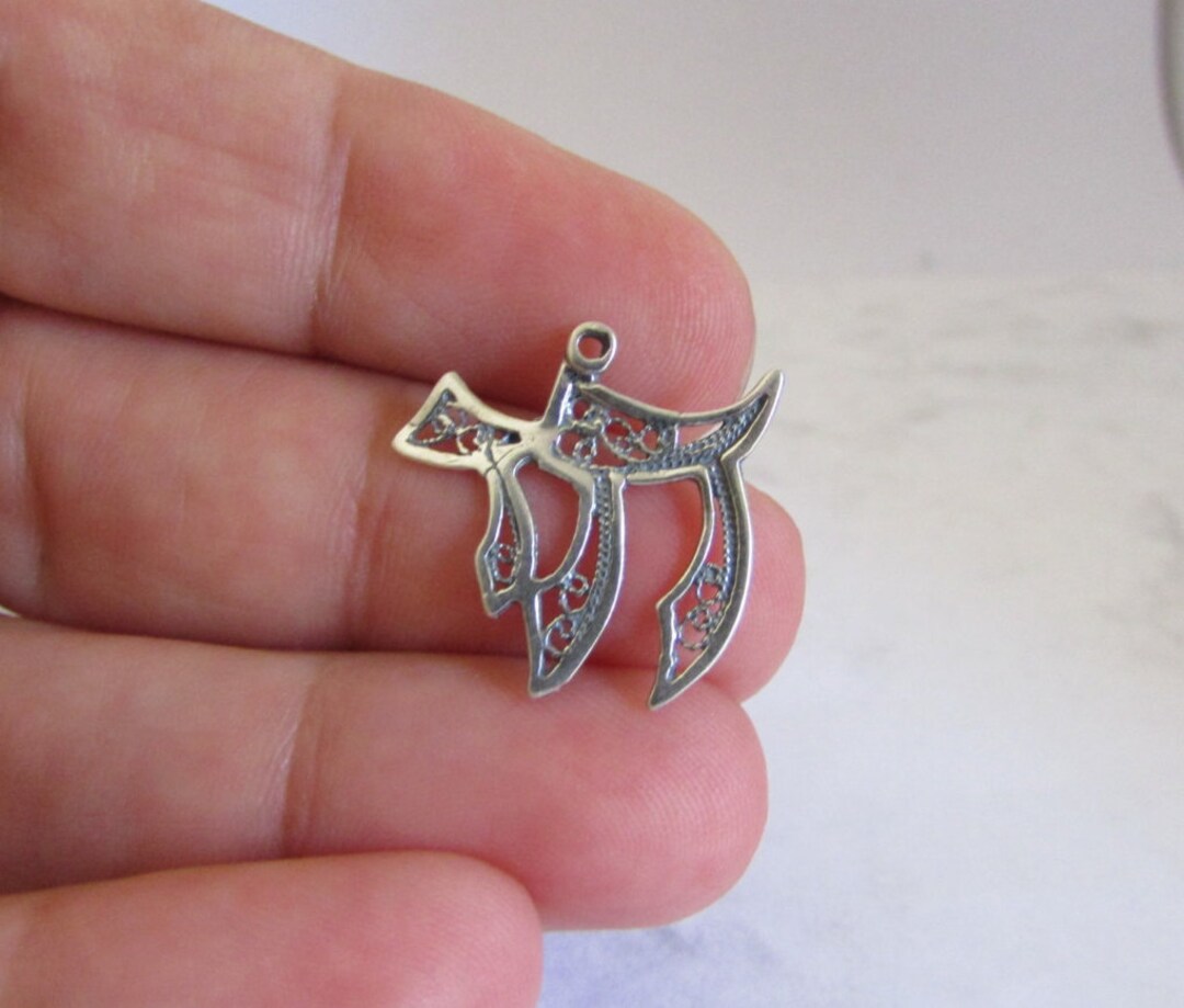 Modern Filigree Sterling Silver Chai Charm Filigree Silver - Etsy Sweden