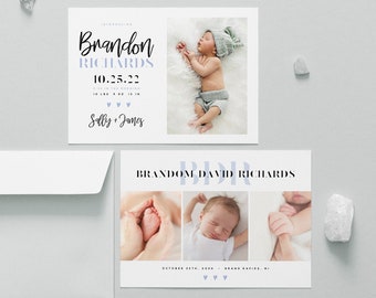 Modern Chic Cursive Birth Announcement Template Baby Birth | Etsy