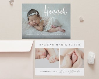 Modern Chic Cursive Birth Announcement Template Baby Birth | Etsy