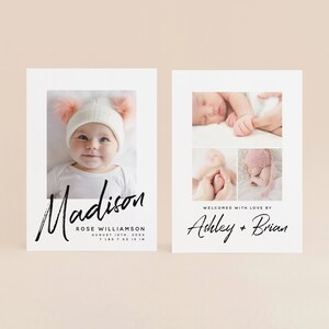Modern Chic Cursive Birth Announcement Template, Baby Birth ...
