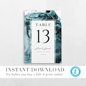 Ethereal Wave Table Numbers Card Template INSTANT DOWNLOAD Wedding ...
