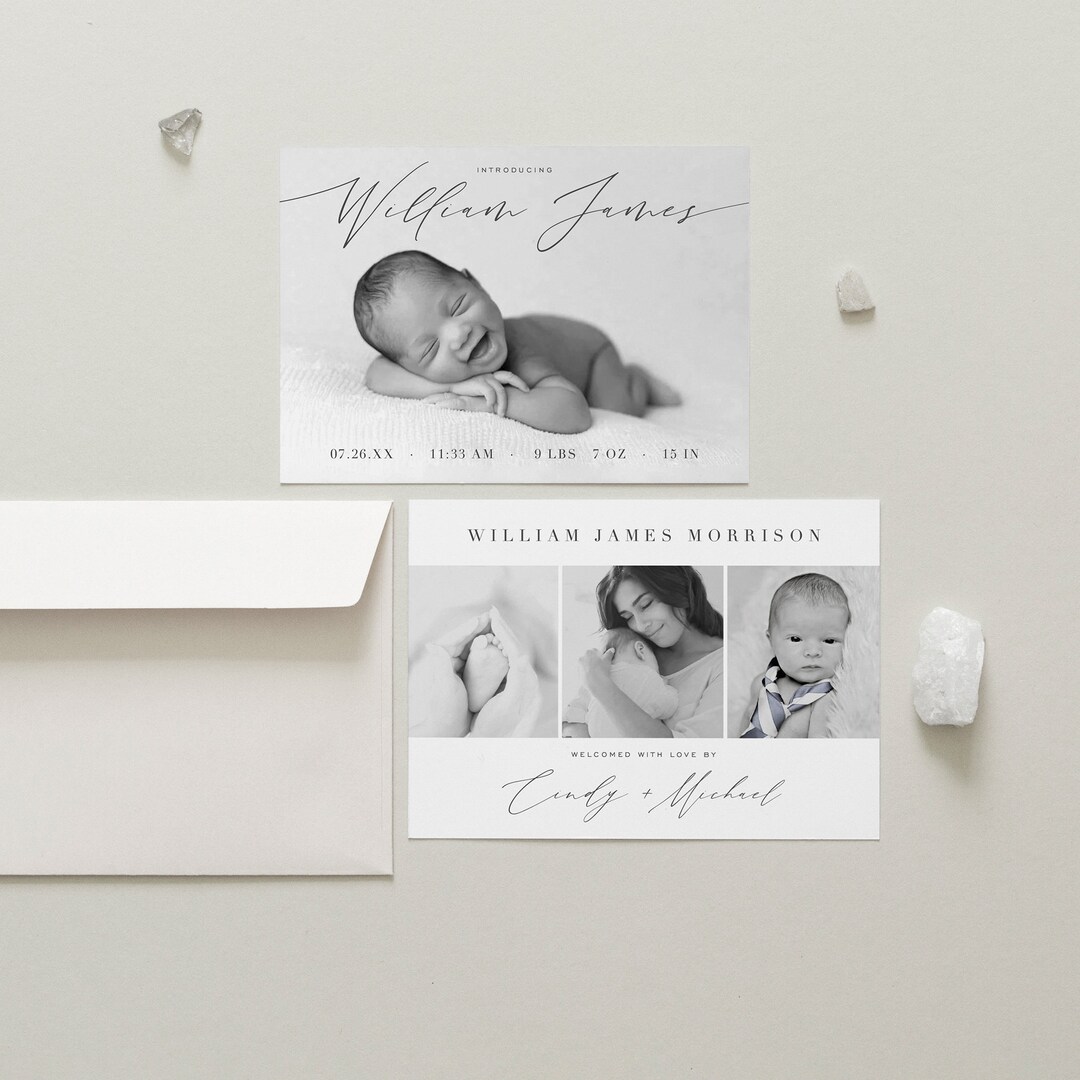 Modern Cursive Birth Announcement Template Baby Birth - Etsy