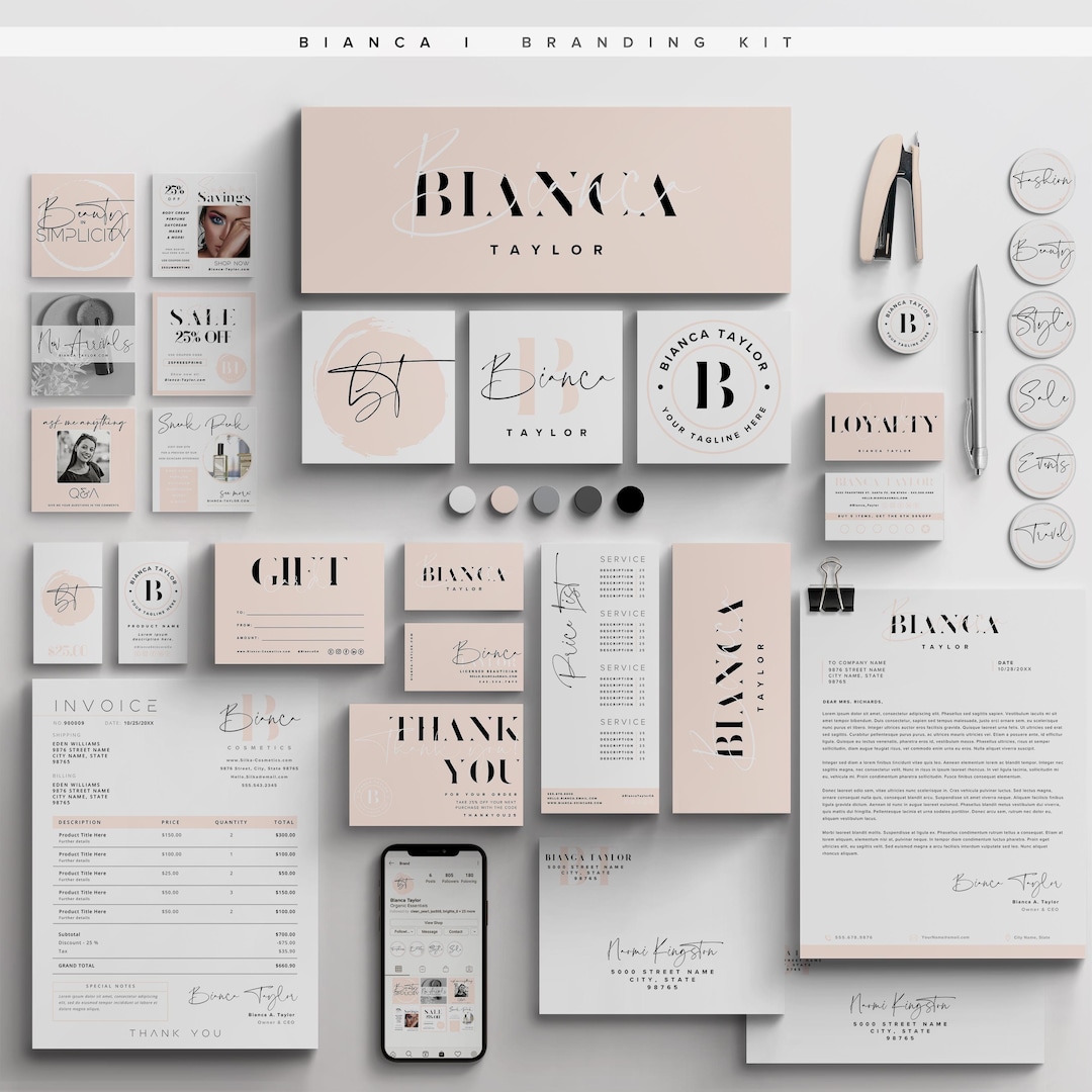 BIANCA I Mega CANVA Complete Branding Kit, Logos, Business Stationary ...