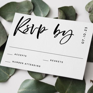 HANNAH Modern Chic Script Wedding RSVP Card Template INSTANT Download ...