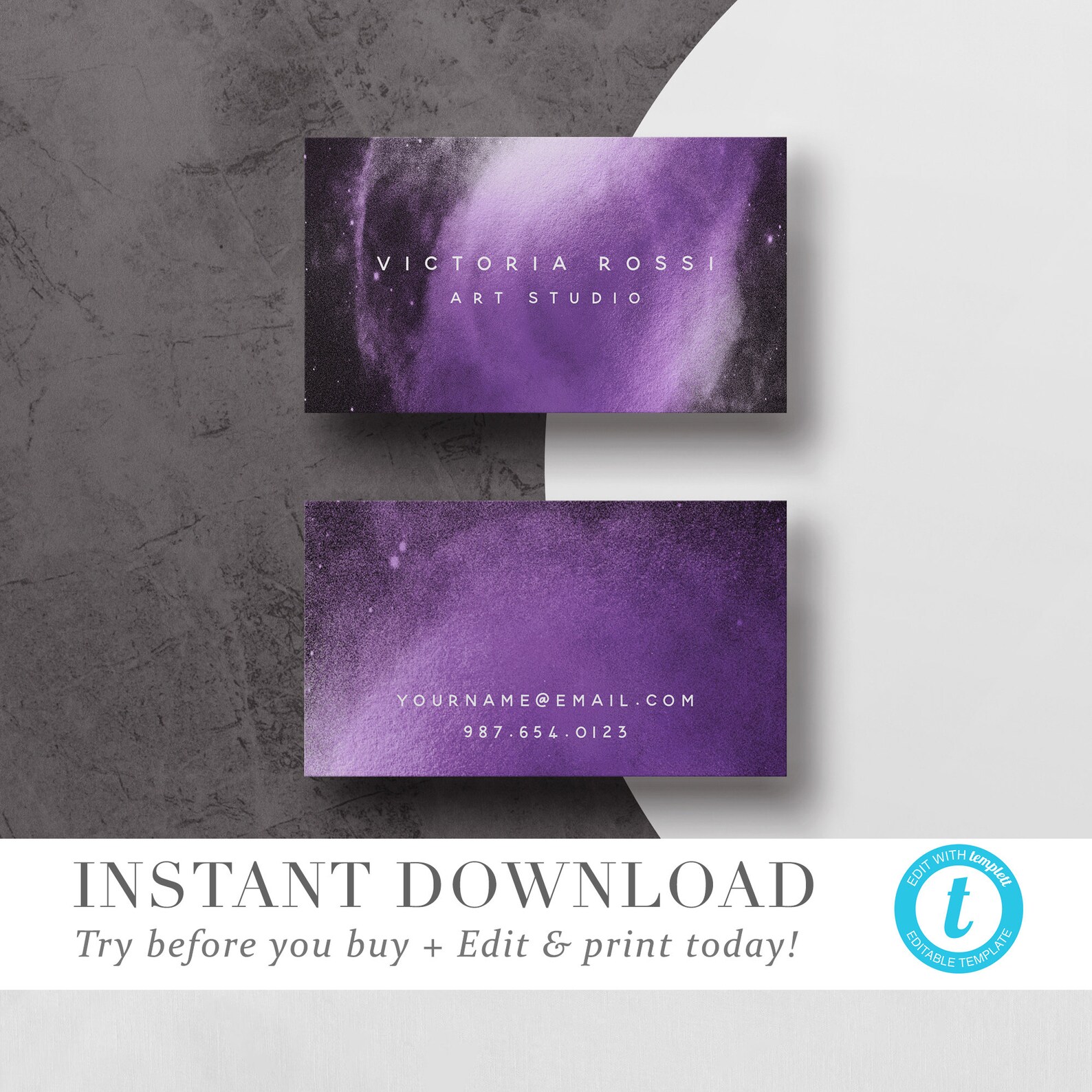 Cosmic Purple Business Card Template, INSTANT DOWNLOAD, Editable ...